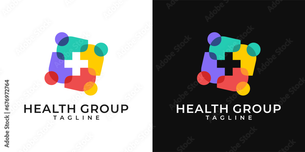 Medical healthcare community group logo. Plus sign logo with people ...