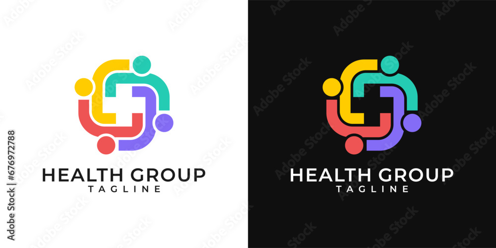 Medical healthcare community group logo. Plus sign logo with people ...