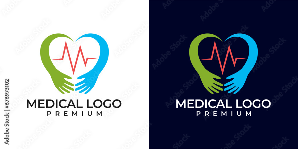 Medical beat logo with hands design template. Medical logo with hand ...