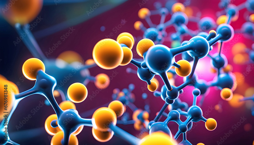 3D rendering of molecular compounds, scientific and molecular research ...