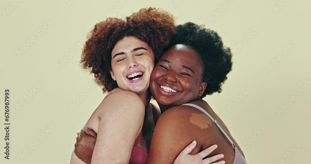 Beauty, diversity face and happy women hug, different and care for ...