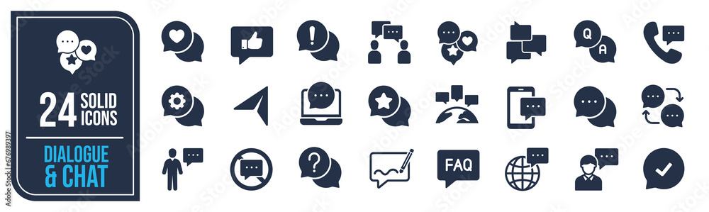 Dialogue solid icons collection. Containing communication, conversation ...