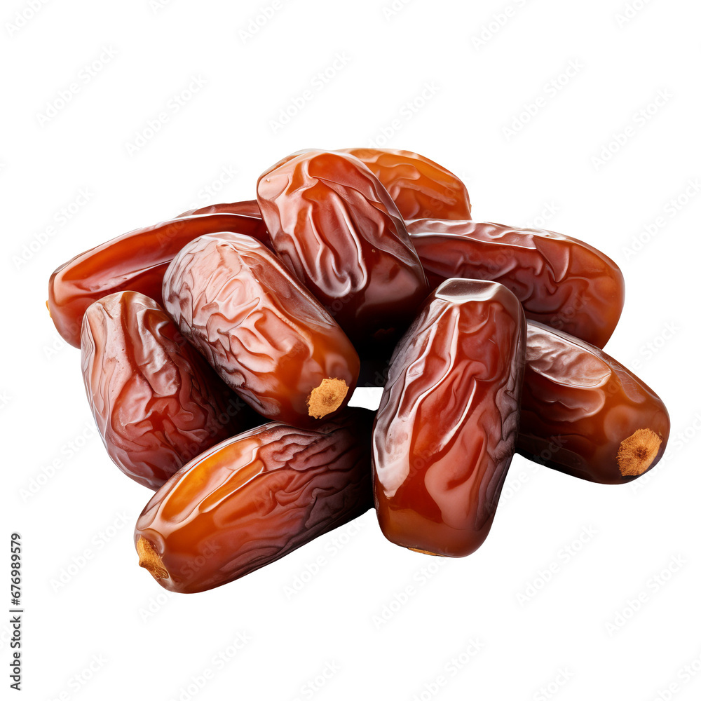 Date fruit, ripe and glossy, displayed in full-body form, isolated on a ...