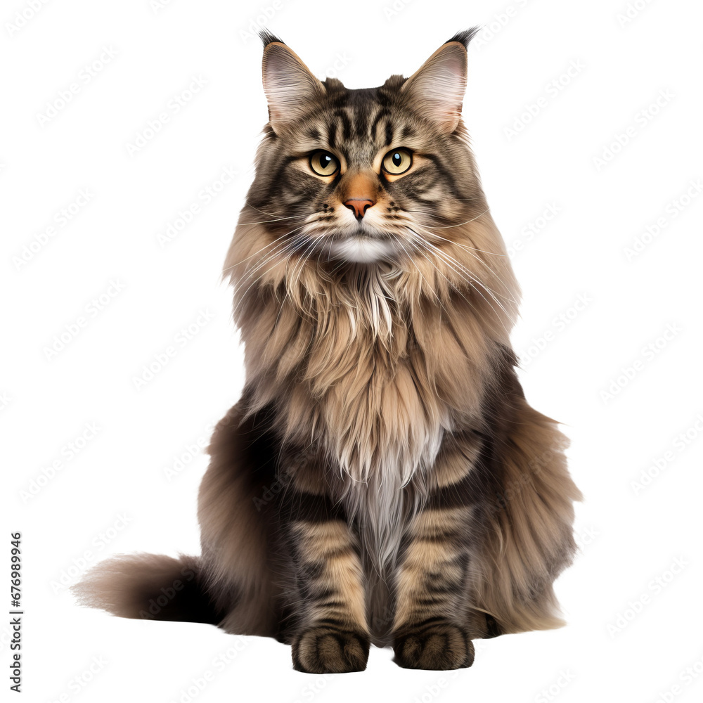 Maine Coon cat, large and fluffy, with tufted ears and bushy tail ...