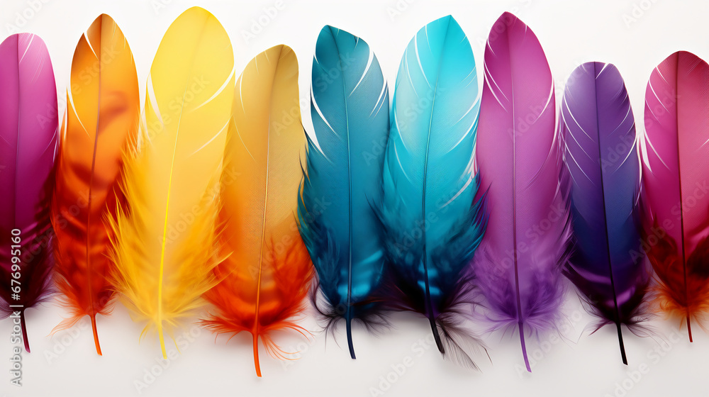 Vibrant carnival feathers in a spectrum of colors isolated on a ...