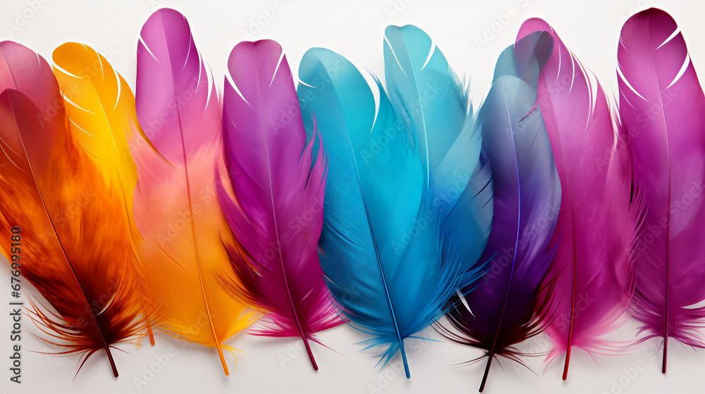 Vibrant carnival feathers in a spectrum of colors isolated on a ...