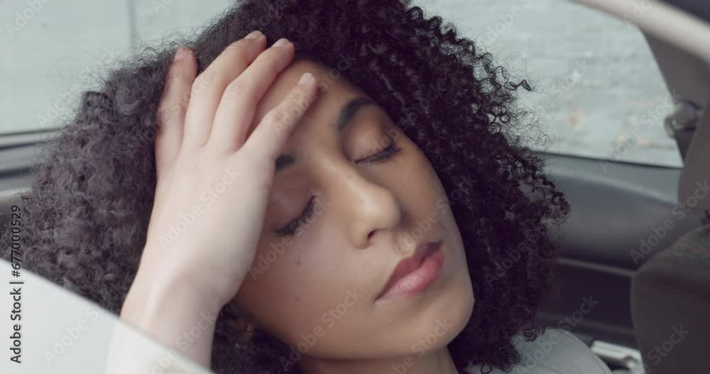 Frustrated, stress and business woman in the car tired, angry and upset ...