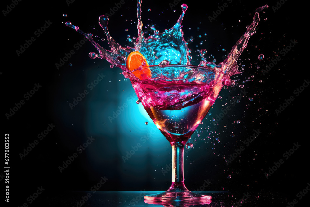cocktail in glass with splashes,Cocktail Glass with splashing water ...
