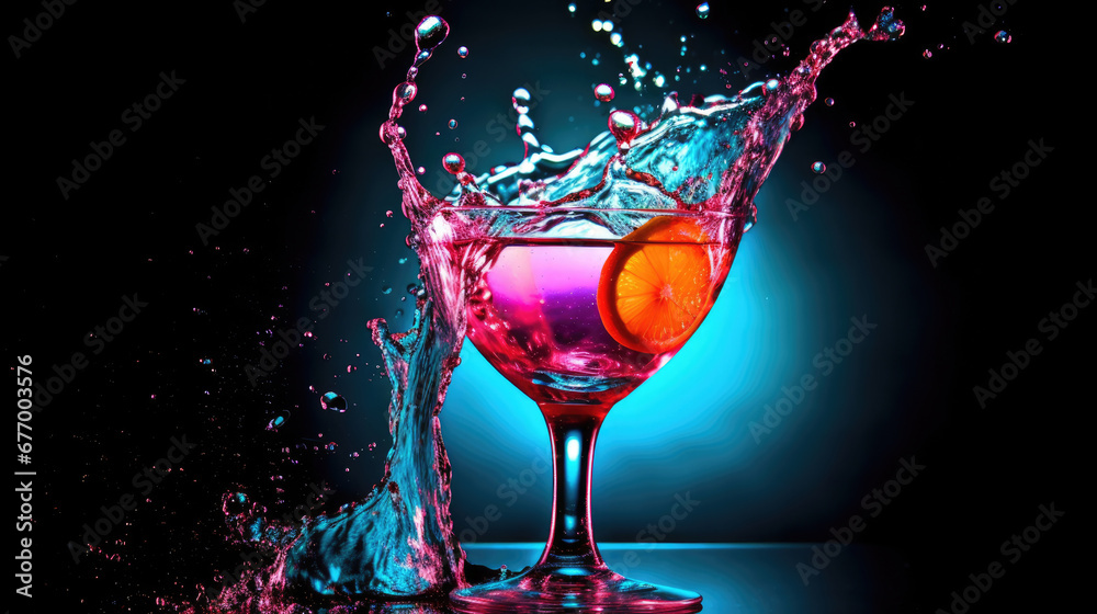 cocktail in glass with splashes,Cocktail Glass with splashing water ...