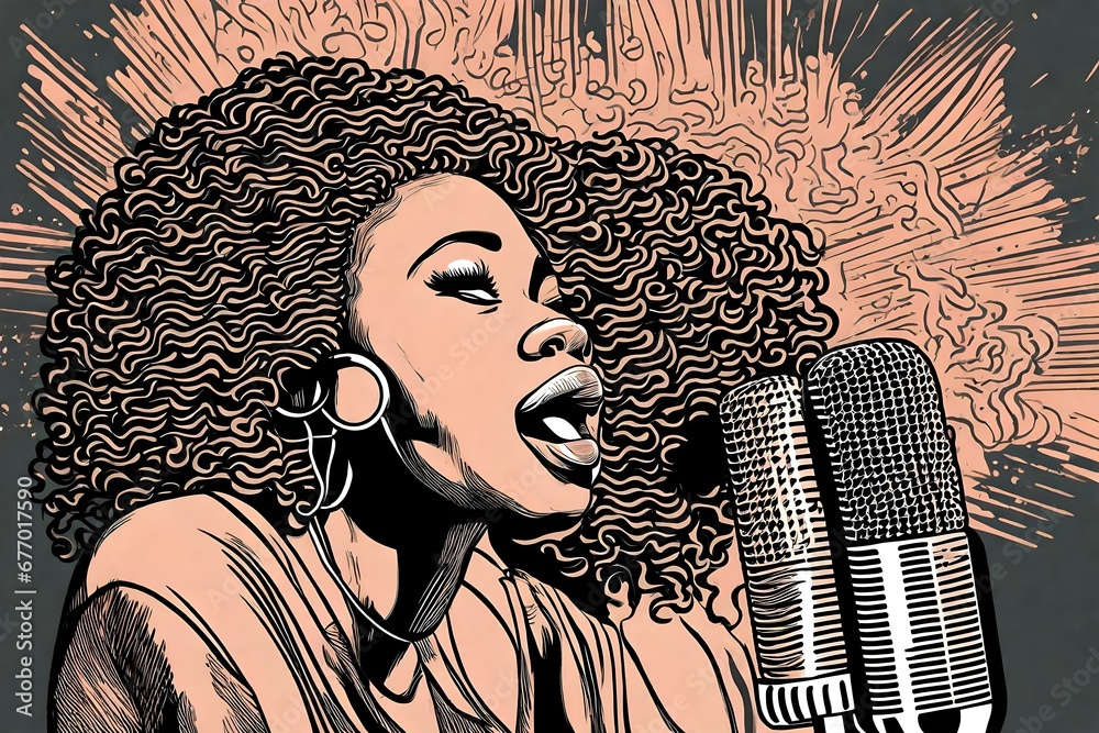 A black and white line drawing of a black african american woman ...