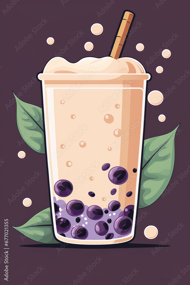 Milky boba drink. Cute kawaii Taiwanese bubble milk tea. Bubble milk ...