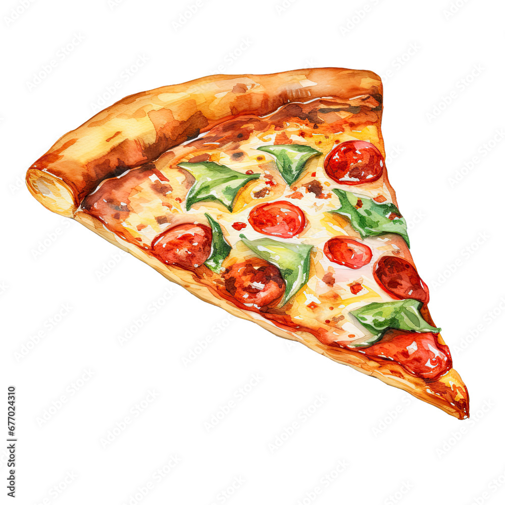Pizza slice watercolor clipart on transparent background. Generative AI ...
