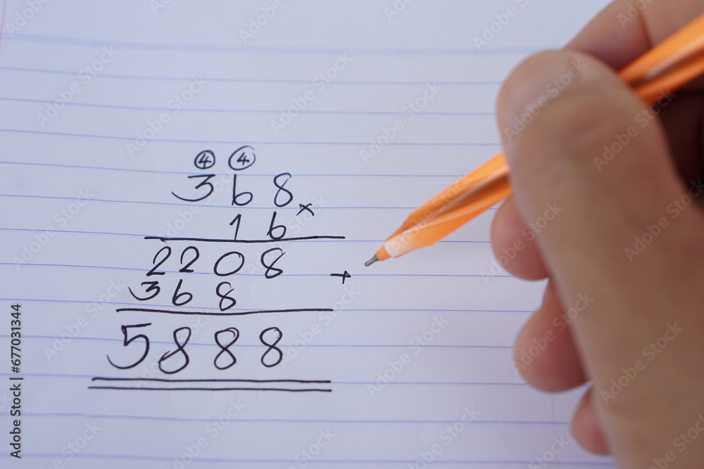 Foto de Handwriting with pen, numbers calculation with steps for ...