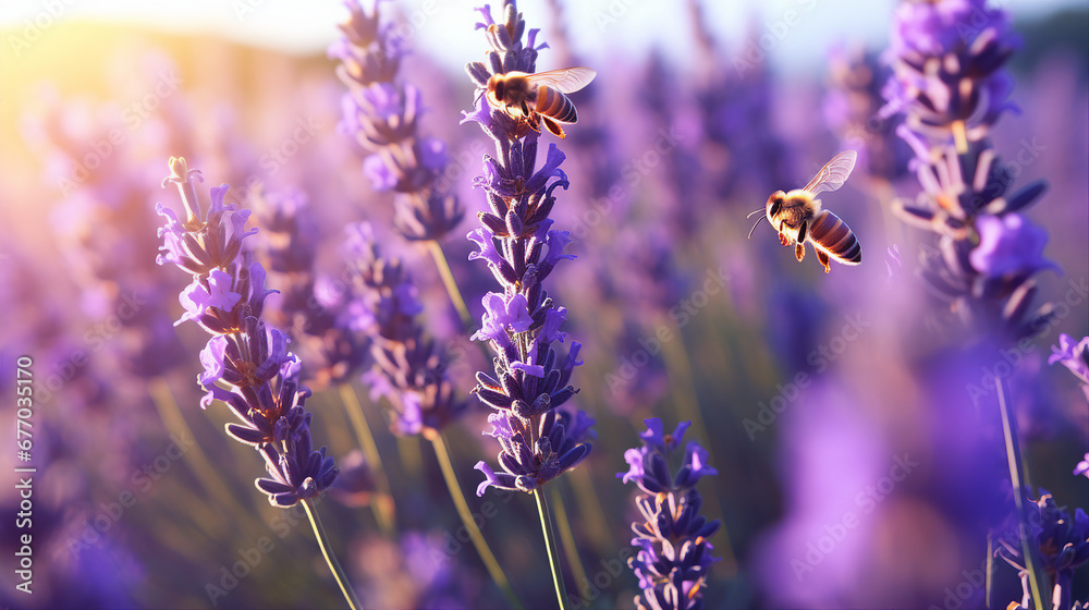 lavender honey bee pollination in vibrant garden Stock Illustration ...