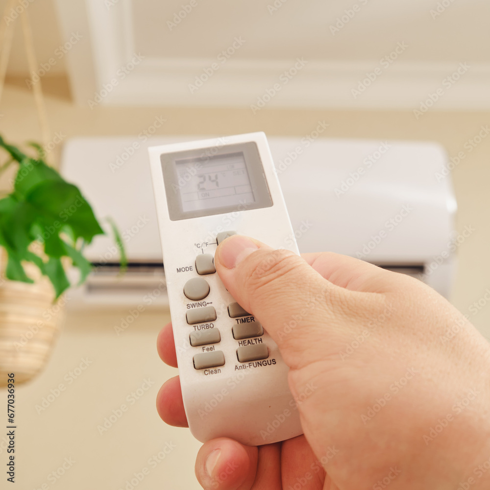 With the remote control, you can turn on or off the air conditioner ...