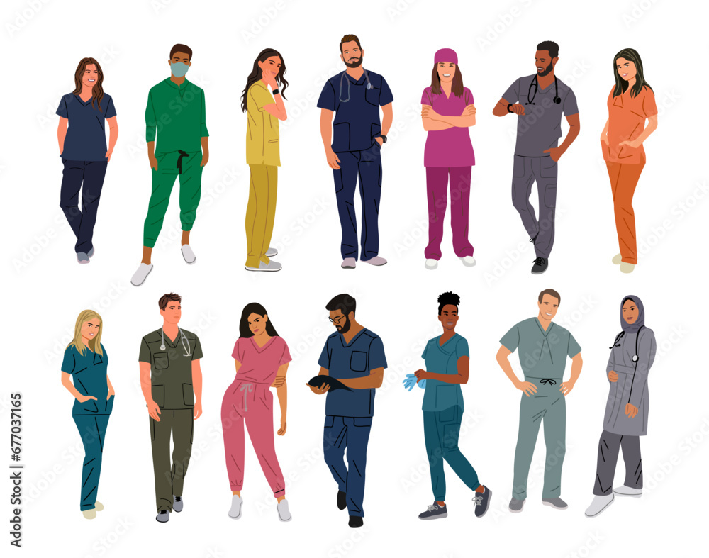 Set of doctors, nurses, paramedics. Multiracial, multicultural team of ...