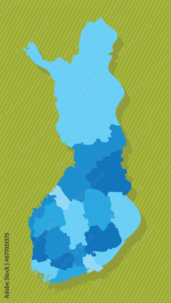 Finland map with regions blue political map green background vector ...