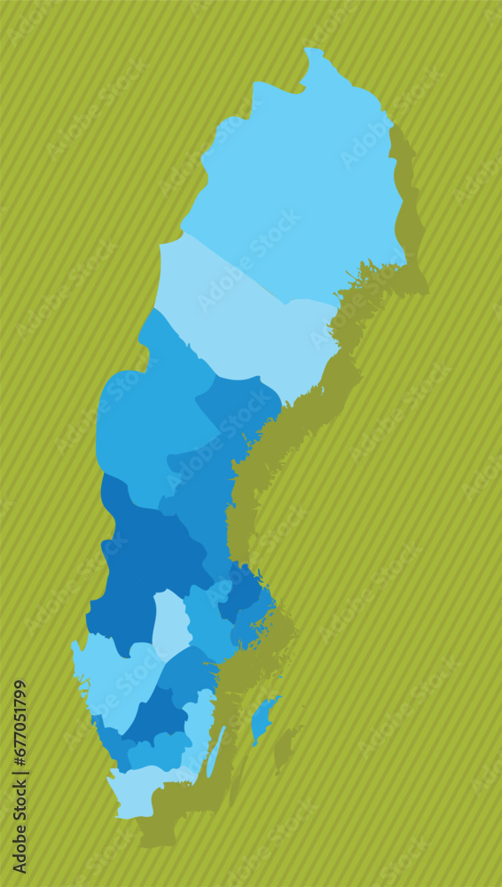 Sweden map with regions blue political map green background vector ...