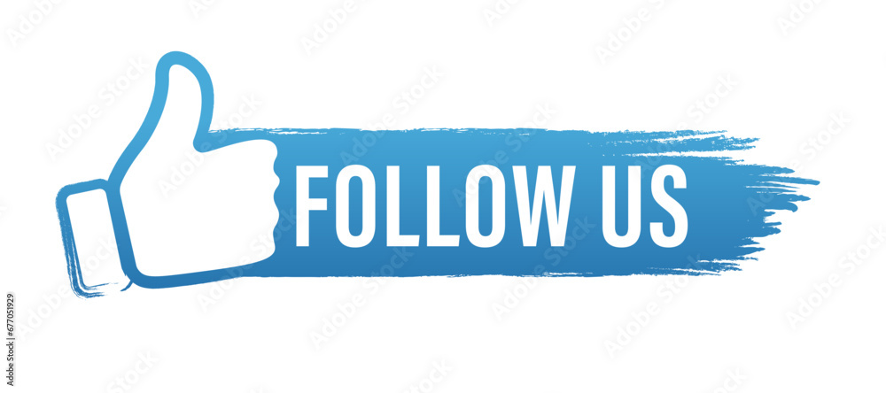 Follow us banner. Modern round label with thumbs up icon. Social ...