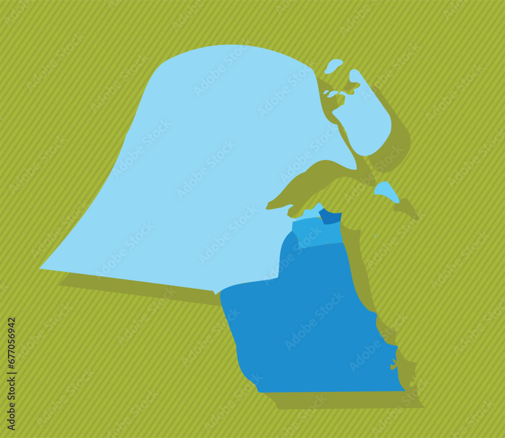 Kuwait map with regions blue political map green background vector ...