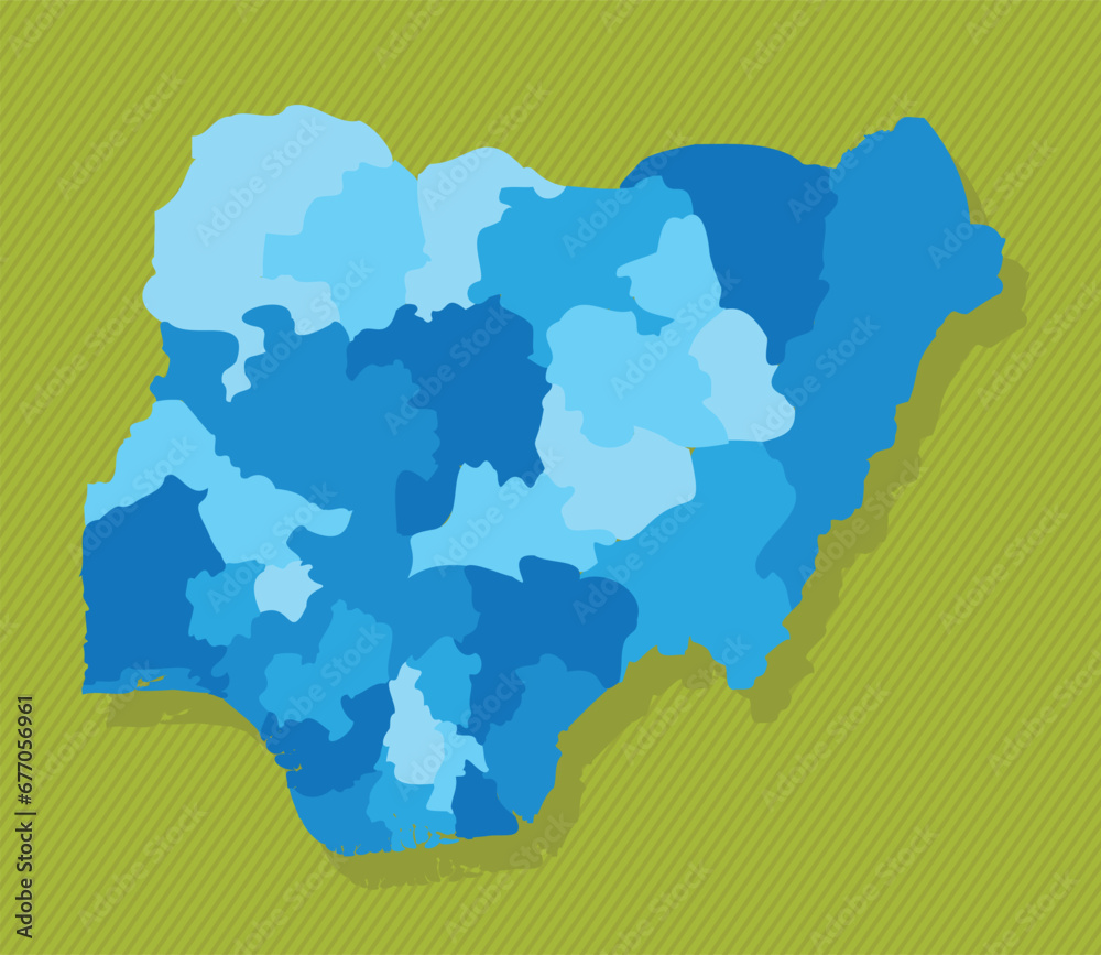 Nigeria map with regions blue political map green background vector ...