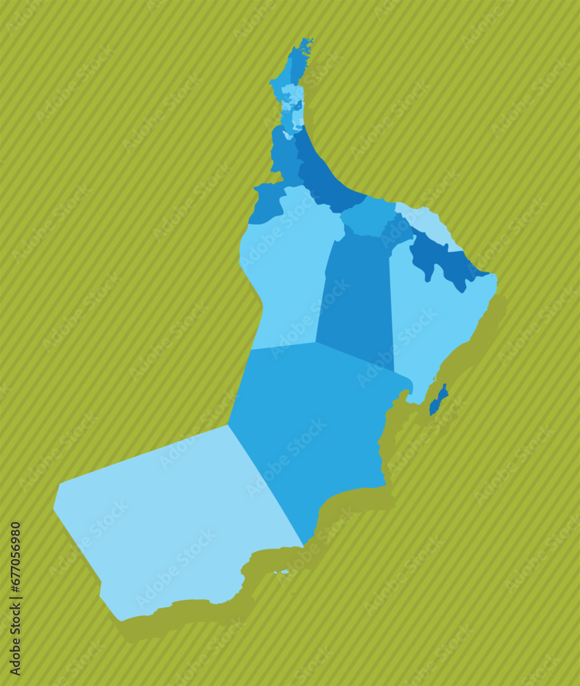 Oman map with regions blue political map green background vector ...