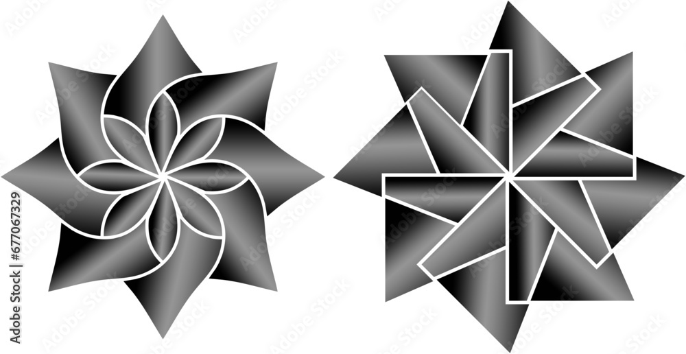 Design elements in the form of stars. Rotational movement. 3D Illusion ...