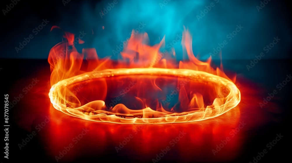 Passionate red and orange flames form a circle, with a vigorous blaze ...