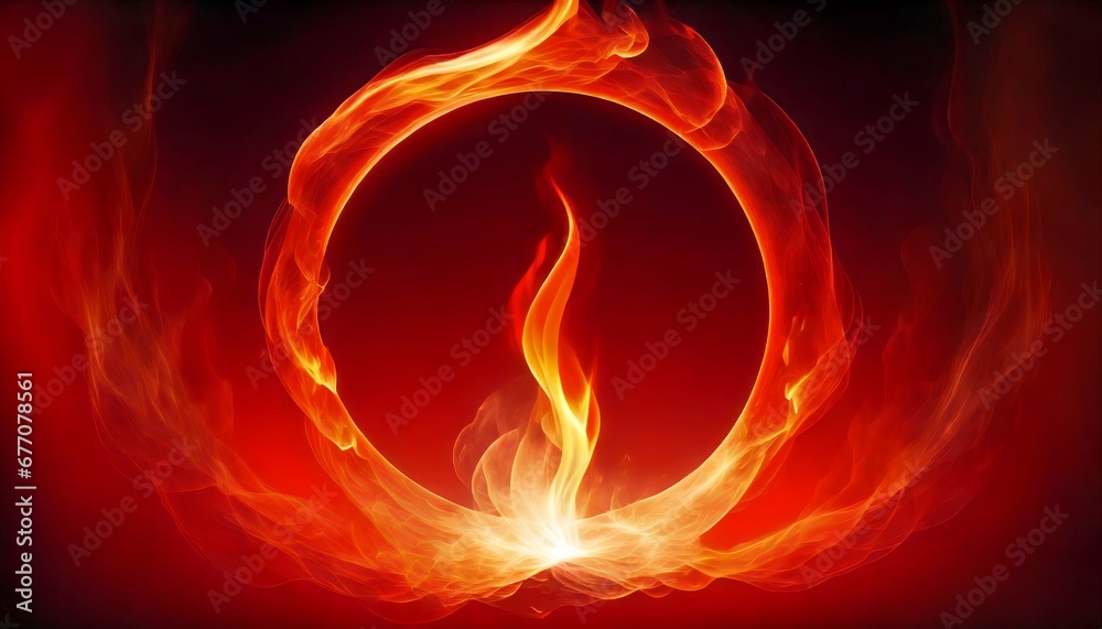 Passionate red and orange flames form a circle, with a vigorous blaze ...