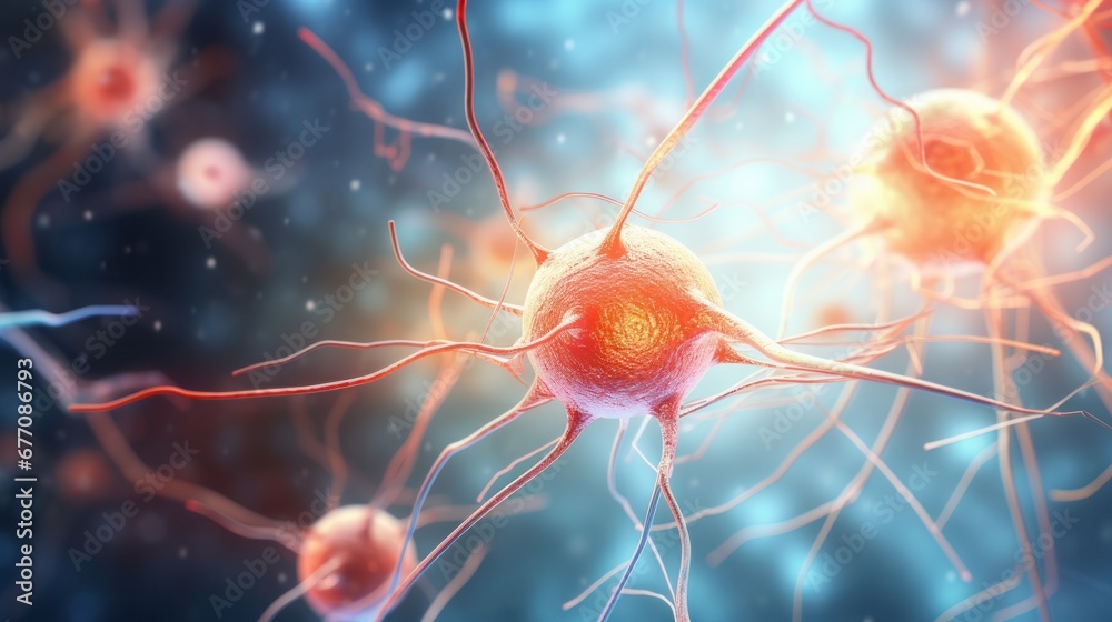 3D Medical Illustration Depicting Neurodegeneration in Nerve Cells Due ...