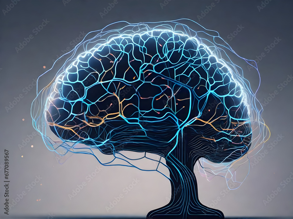 Explore a mesmerizing AI-crafted human brain tree model with luminous ...