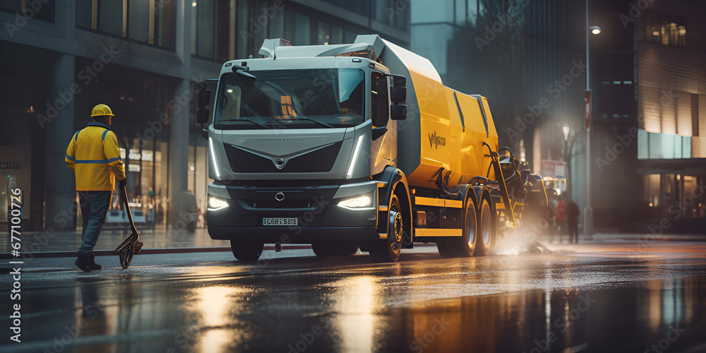 Cleaning road tanker Street cleaning vehicle on a street in Basel ...