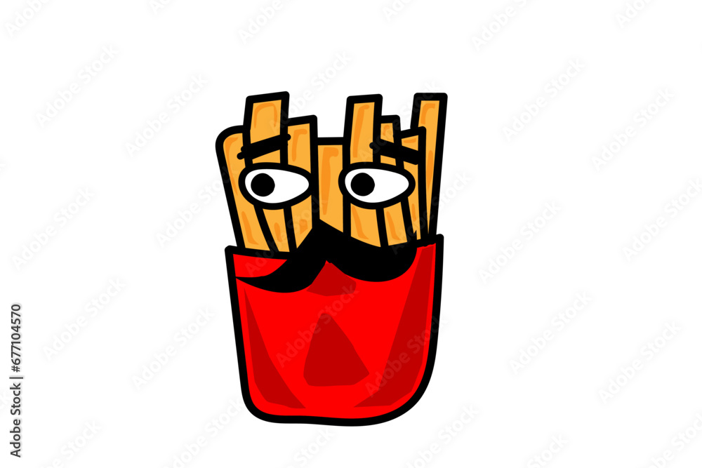 Mr. French Fries Man. Cartoon Character. Fried potato sticks with eyes ...