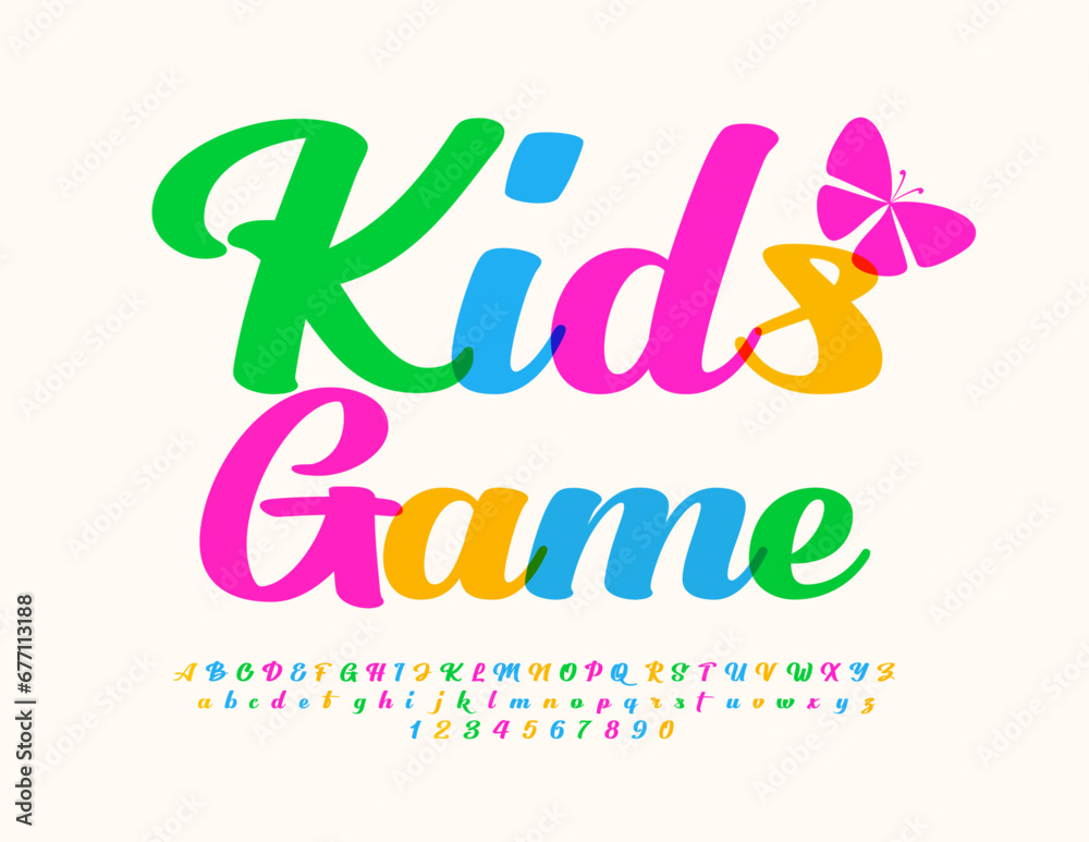 Vector artistic sign Kids Game. Colorful handwritten Kids. Cursive ...