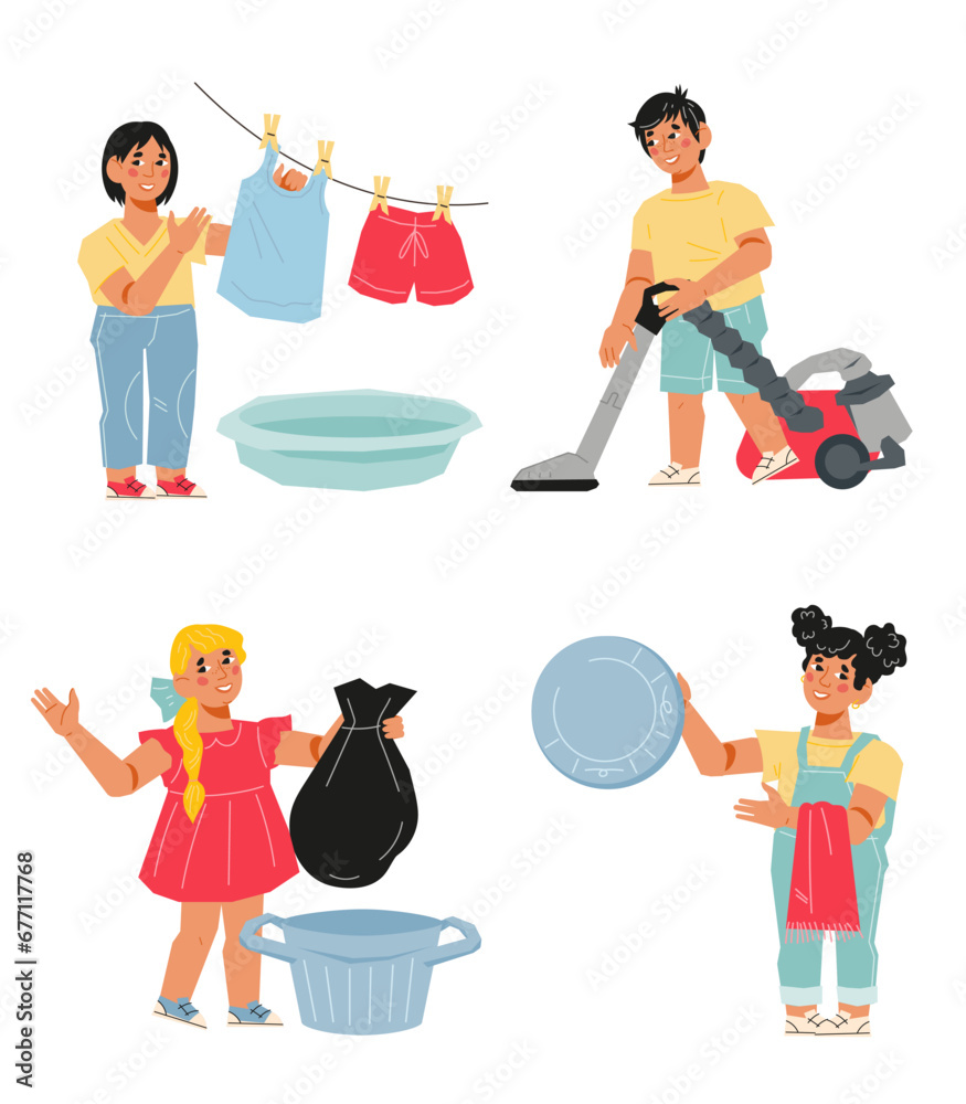 Teaching children responsibility through housework characters set ...