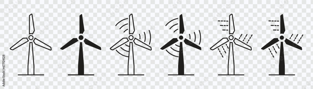 Windmill vector icons. Wind turbine symbols. Green energy silhouette ...
