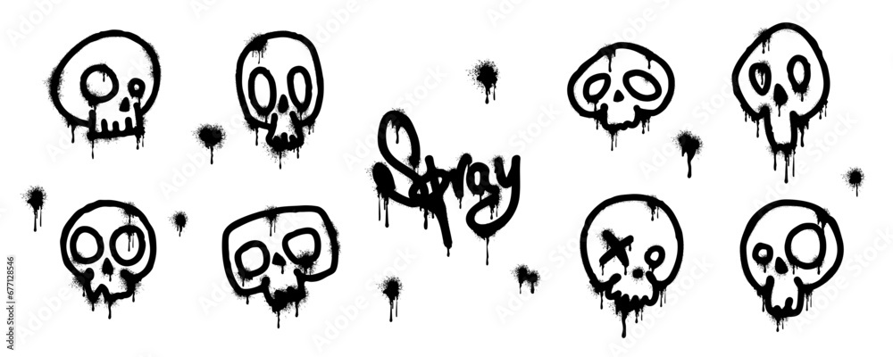 Spray paint skull graffiti set isolated on white background. Death ...