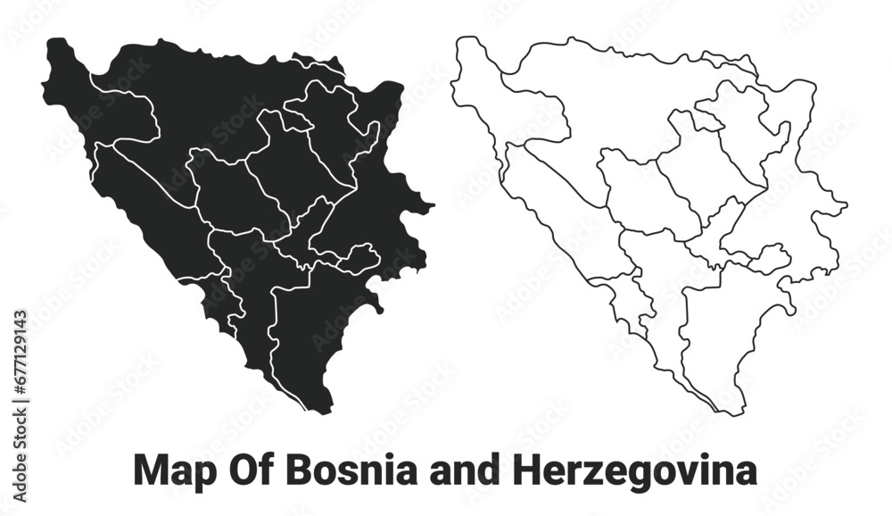 Vector Black map of Bosnia country with borders of regions Stock Vector ...