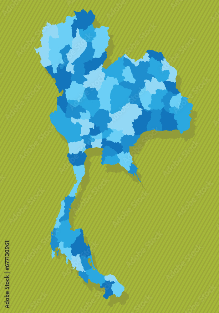 Thailand map with regions blue political map green background vector ...