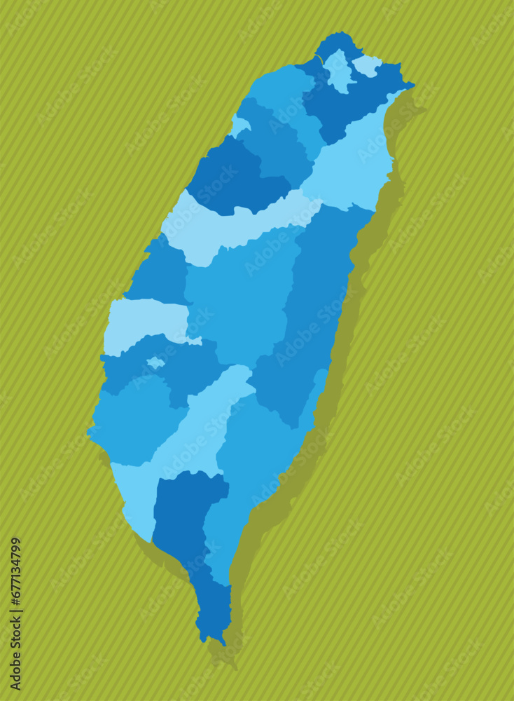Taiwan map with regions blue political map green background vector ...