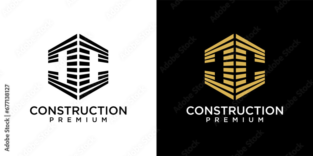 Double C logo design template. Golden real estate building with letter ...