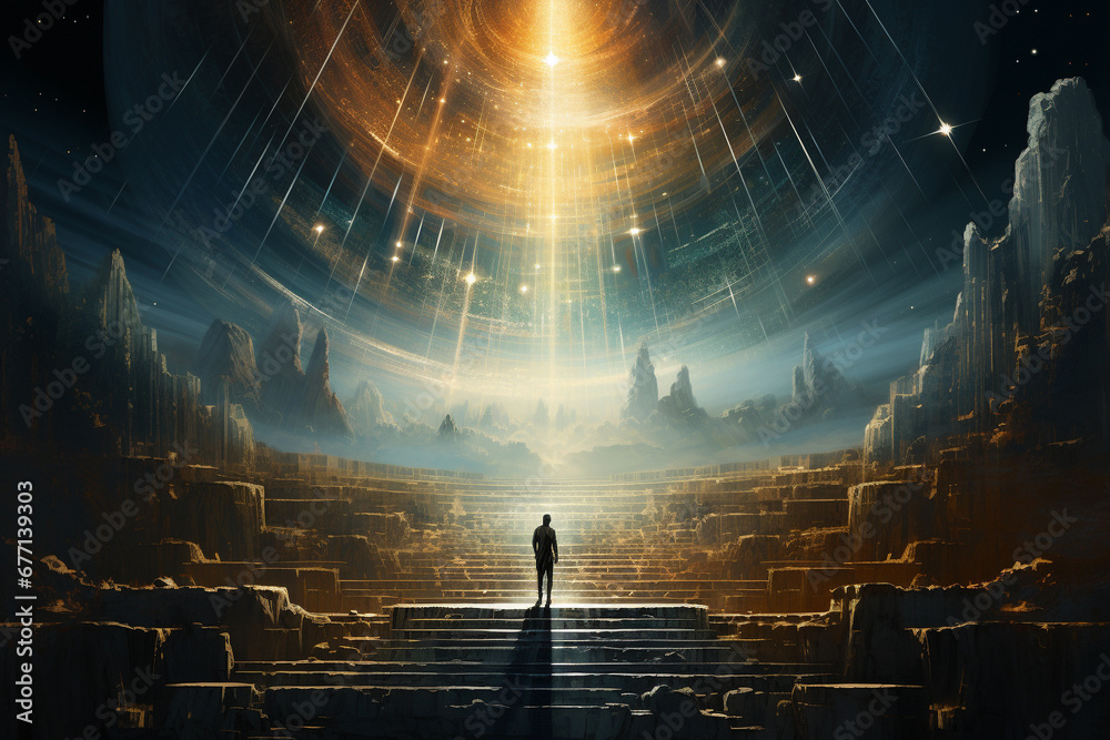 Journey of a man during his spiritual ascension, symbolizing the ...