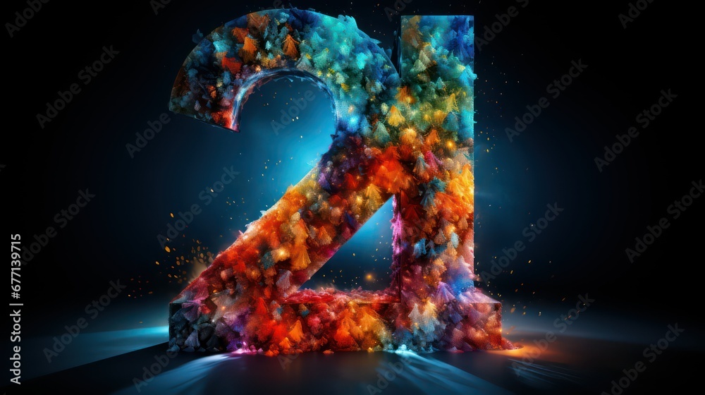 Number twenty one in fire, flames and smoke on blue light background ...