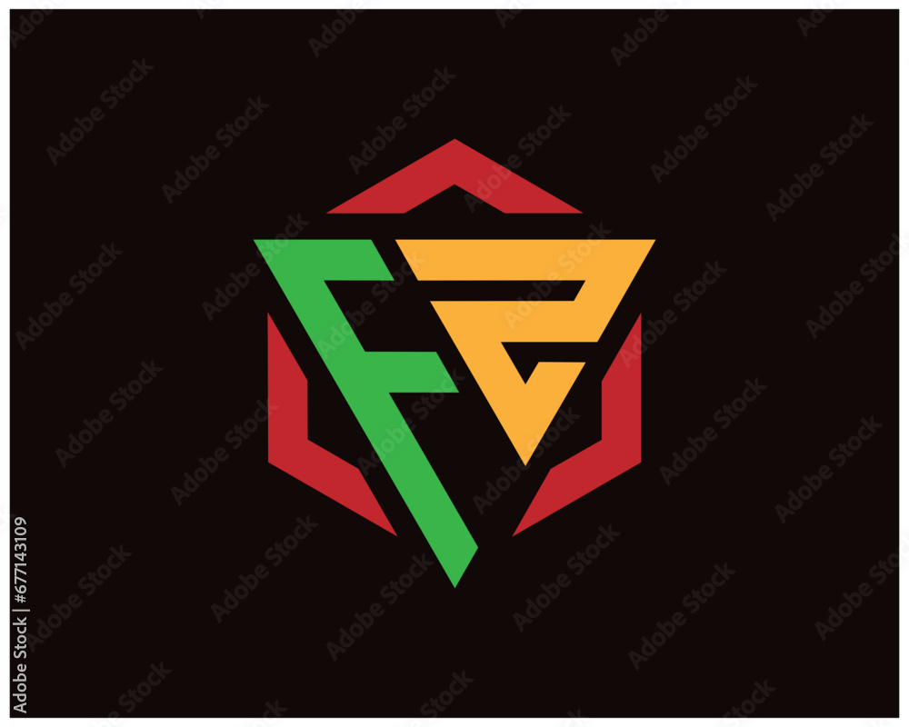 Initial FZ lettering, F and Z monogram logo colorful template. Abstract ...