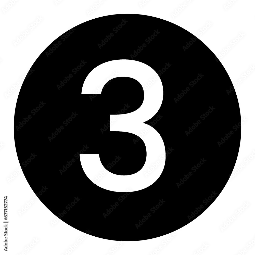Black number 3 icon template transparent black circle number three ...