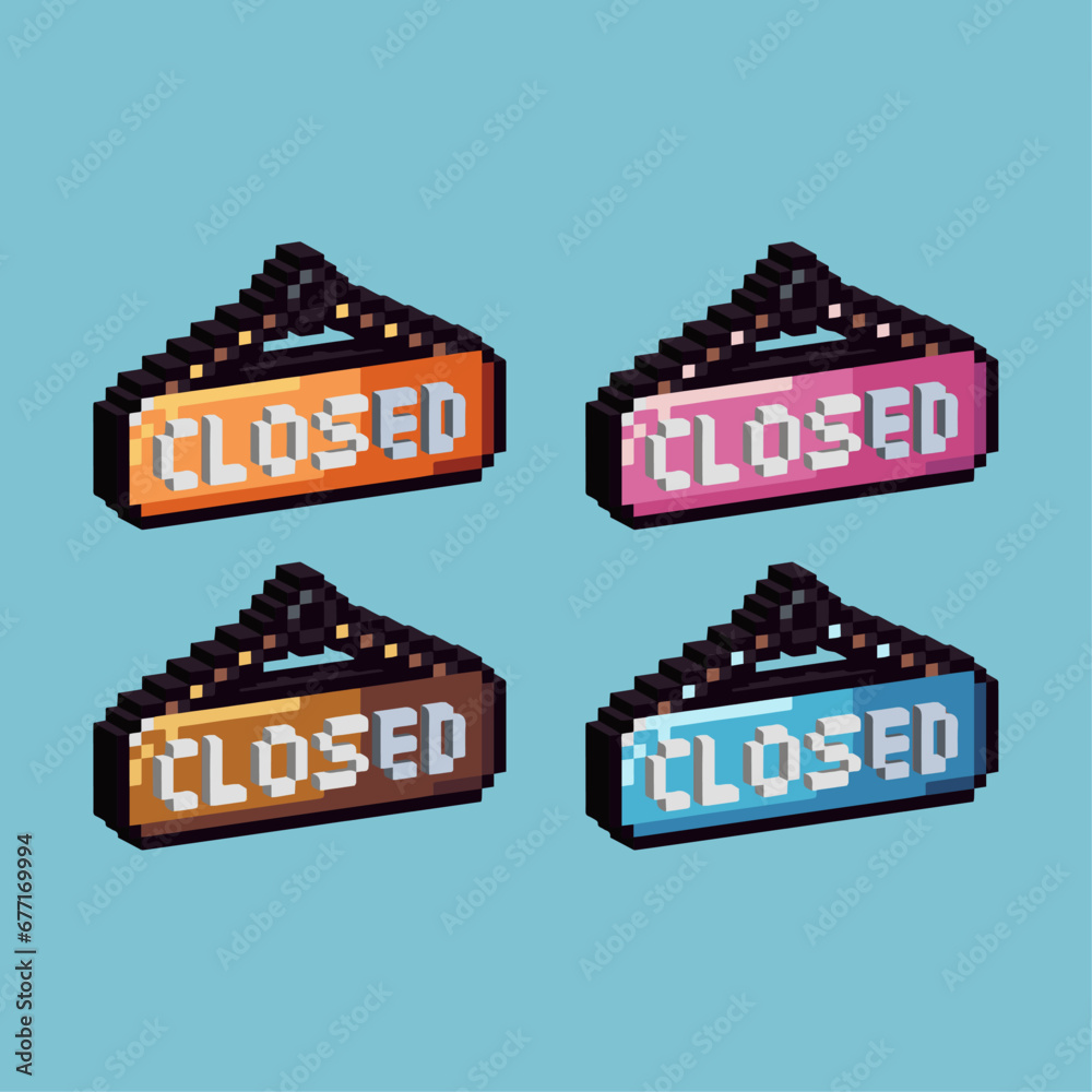 Isometric Pixel art 3d of close sign for items asset.Close sign plank ...