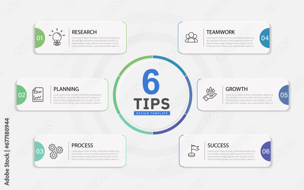 Infographic template. 6 Step timeline journey, Flat simple infographics ...