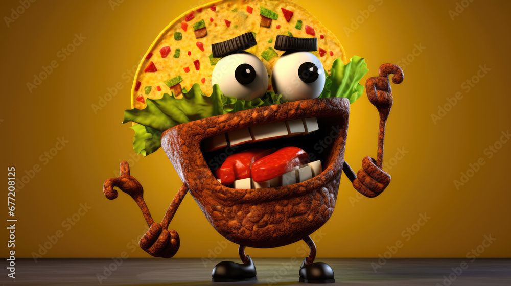 Tacos (Mexican) transformed into a high-definition cartoon-style ...