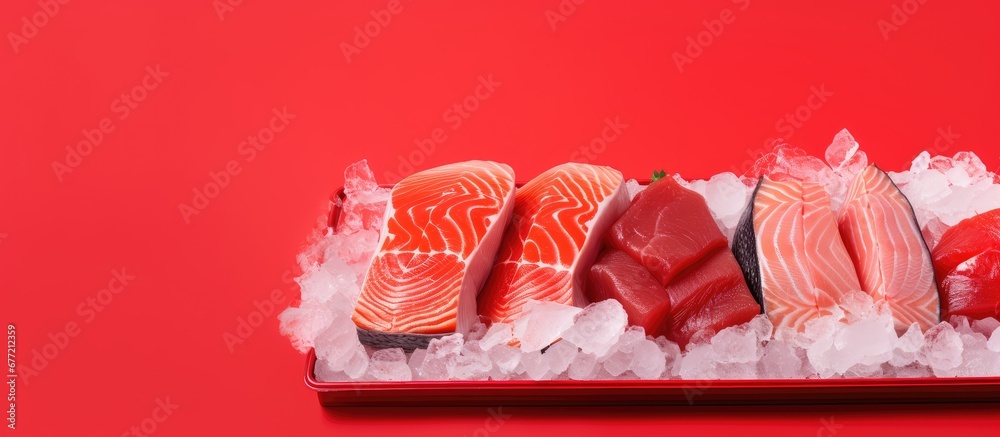 The frozen seafood package with a red background showcases the latest ...