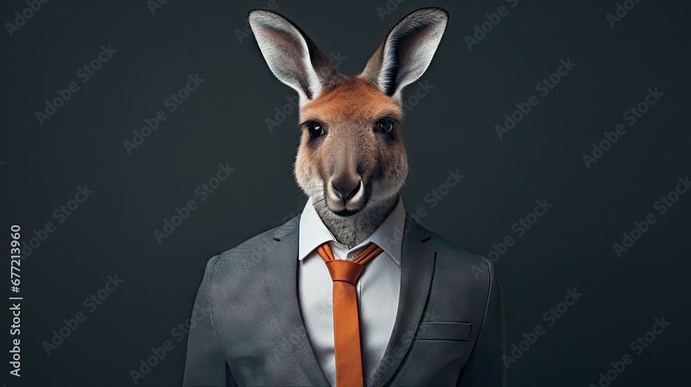 a kangaroo wearing a suit and tie with a suit jacket over it's ...
